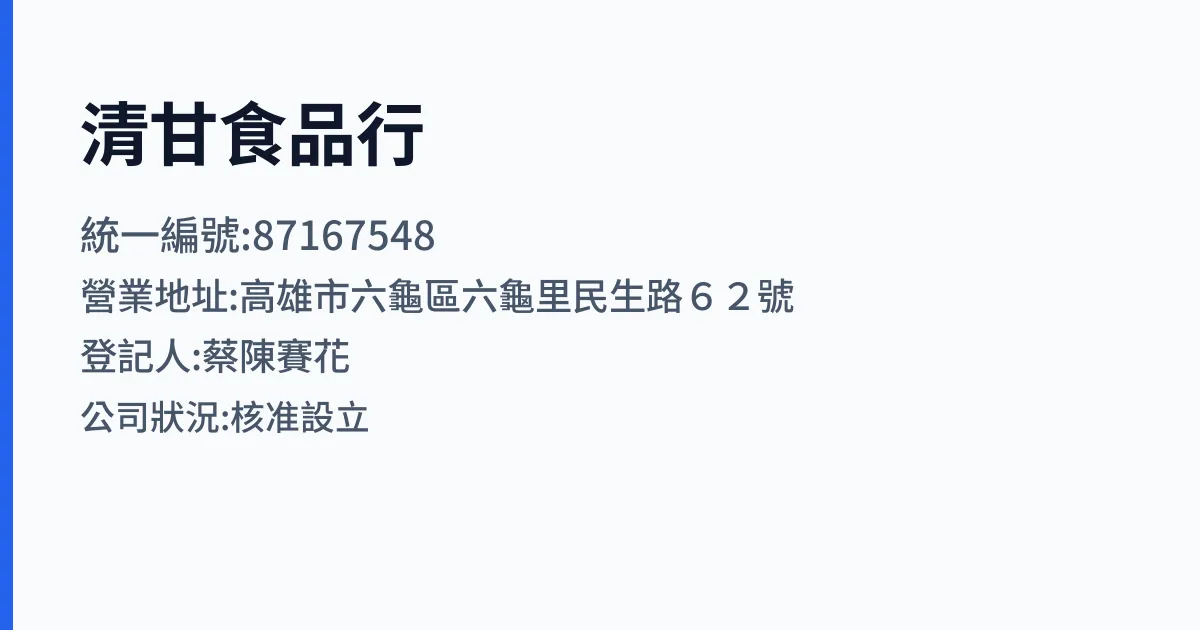 清甘食品行 - 統編 87167548（高雄市） 公司登記資料與營業項目詳細圖表