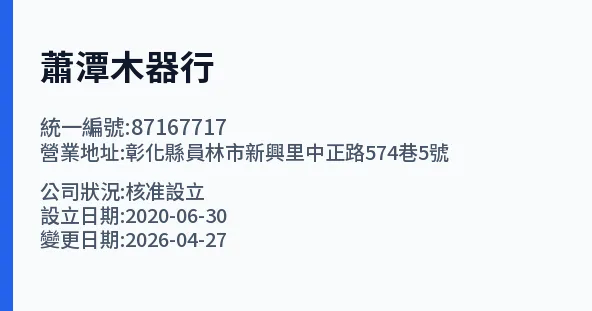 蕭潭木器行的照片-統編 87167717(彰化縣) 公司登記資料與營業項目詳細圖表