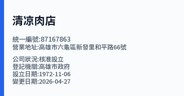 清凉肉店的照片-統編 87167863(高雄市) 公司登記資料與營業項目詳細圖表