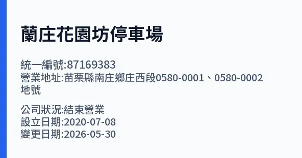 蘭庄花園坊停車場的照片-統編 87169383(苗栗縣) 公司登記資料與營業項目詳細圖表