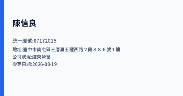 陳信良的照片-統編 87172015(臺中市) 公司登記資料與營業項目詳細圖表