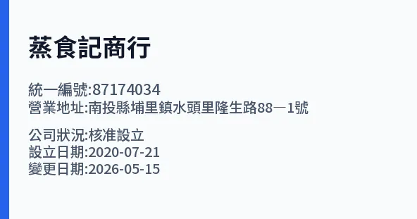 蒸食記商行的照片-統編 87174034(南投縣) 公司登記資料與營業項目詳細圖表