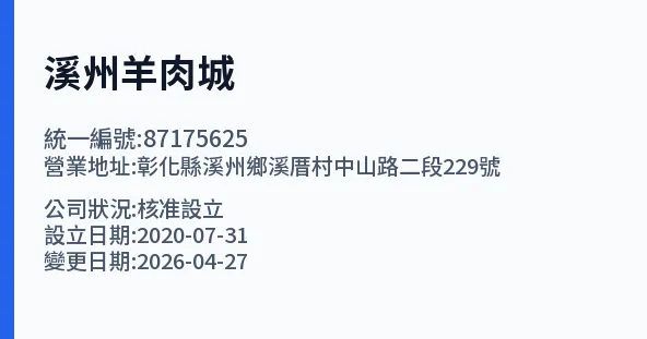 溪州羊肉城的照片-統編 87175625(彰化縣) 公司登記資料與營業項目詳細圖表