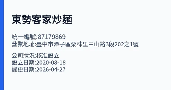 東勢客家炒麵的照片-統編 87179869(臺中市) 公司登記資料與營業項目詳細圖表