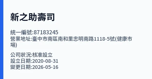 新之助壽司的照片-統編 87183245(臺中市) 公司登記資料與營業項目詳細圖表