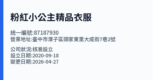 粉紅小公主精品衣服的照片-統編 87187930(臺中市) 公司登記資料與營業項目詳細圖表