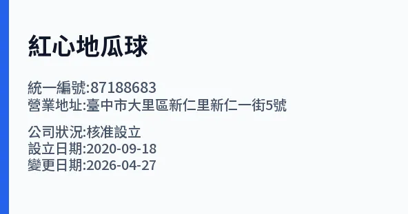 紅心地瓜球的照片-統編 87188683(臺中市) 公司登記資料與營業項目詳細圖表