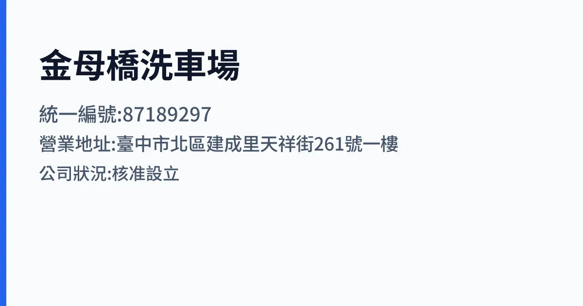 金母橋洗車場 - 統編 87189297(臺中市) 公司登記資料與營業項目詳細圖表