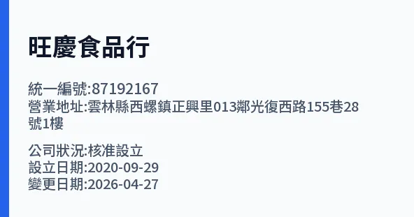 旺慶食品行的照片-統編 87192167(雲林縣) 公司登記資料與營業項目詳細圖表