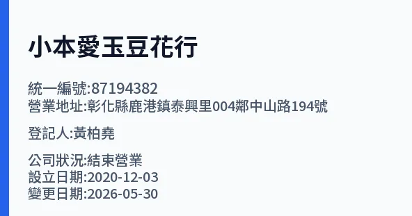 小本愛玉豆花行的照片-統編 87194382(彰化縣) 公司登記資料與營業項目詳細圖表