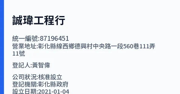 誠瑋工程行的照片-統編 87196451(彰化縣) 公司登記資料與營業項目詳細圖表