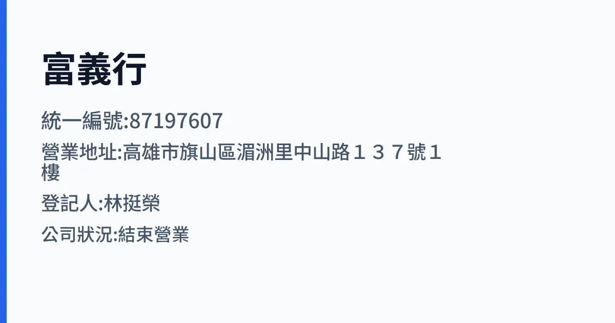 富義行 - 統編 87197607(高雄市) 公司登記資料與營業項目詳細圖表