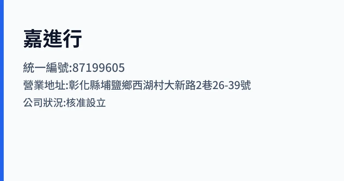 嘉進行 - 統編 87199605（彰化縣） 公司登記資料與營業項目詳細圖表