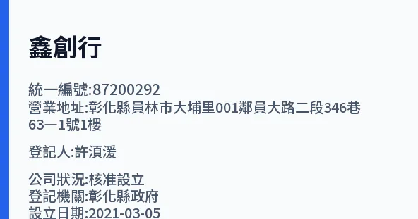 鑫創行的照片-統編 87200292(彰化縣) 公司登記資料與營業項目詳細圖表