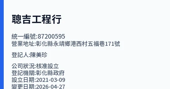 聰吉工程行的照片-統編 87200595(彰化縣) 公司登記資料與營業項目詳細圖表