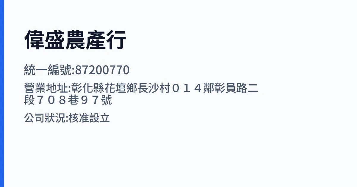 偉盛農產行 - 統編 87200770（彰化縣） 公司登記資料與營業項目詳細圖表