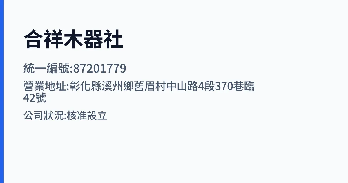 合祥木器社 - 統編 87201779(彰化縣) 公司登記資料與營業項目詳細圖表