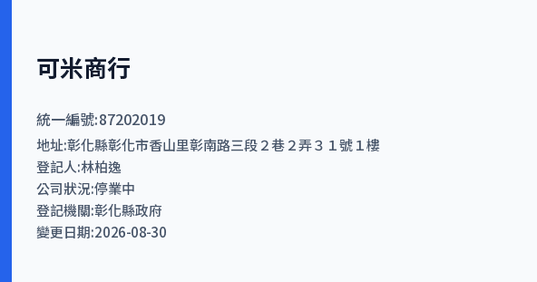 可米商行的照片-統編 87202019(彰化縣) 公司登記資料與營業項目詳細圖表