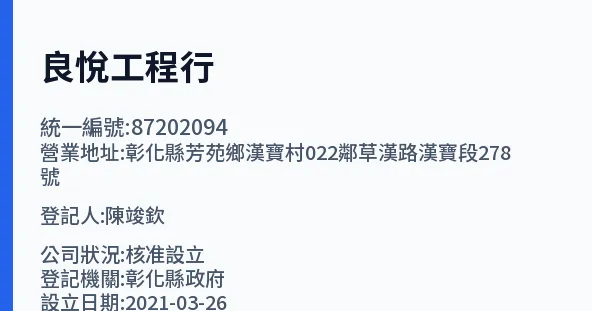 良悅工程行的照片-統編 87202094(彰化縣) 公司登記資料與營業項目詳細圖表