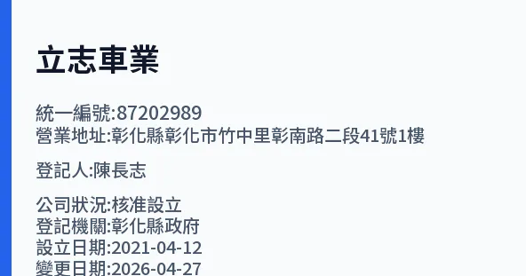 立志車業的照片-統編 87202989(彰化縣) 公司登記資料與營業項目詳細圖表