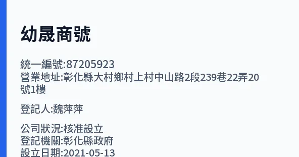 幼晟商號的照片-統編 87205923(彰化縣) 公司登記資料與營業項目詳細圖表