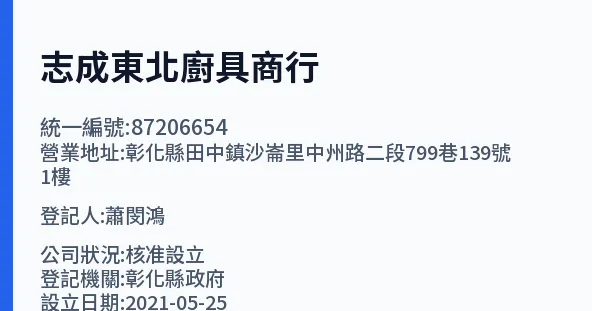 志成東北廚具商行的照片-統編 87206654(彰化縣) 公司登記資料與營業項目詳細圖表