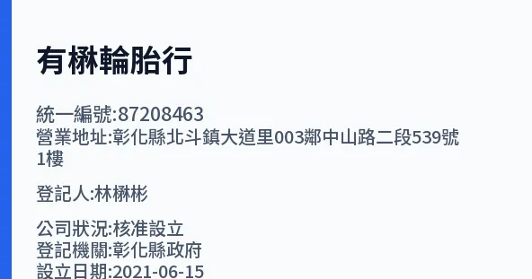 有楙輪胎行的照片-統編 87208463(彰化縣) 公司登記資料與營業項目詳細圖表