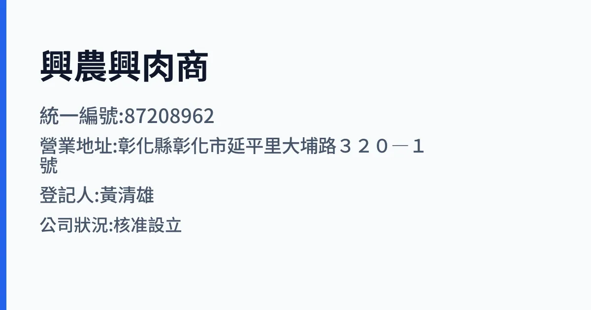 興農興肉商 - 統編 87208962(彰化縣) 公司登記資料與營業項目詳細圖表