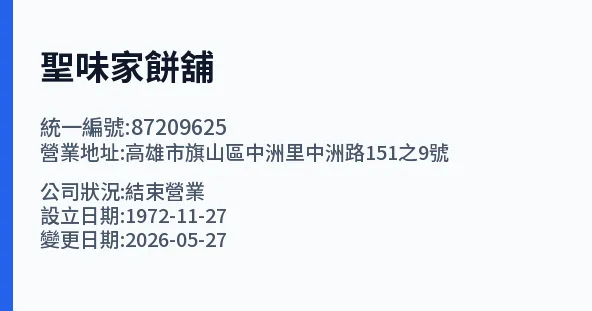 聖味家餅舖的照片-統編 87209625(高雄市) 公司登記資料與營業項目詳細圖表