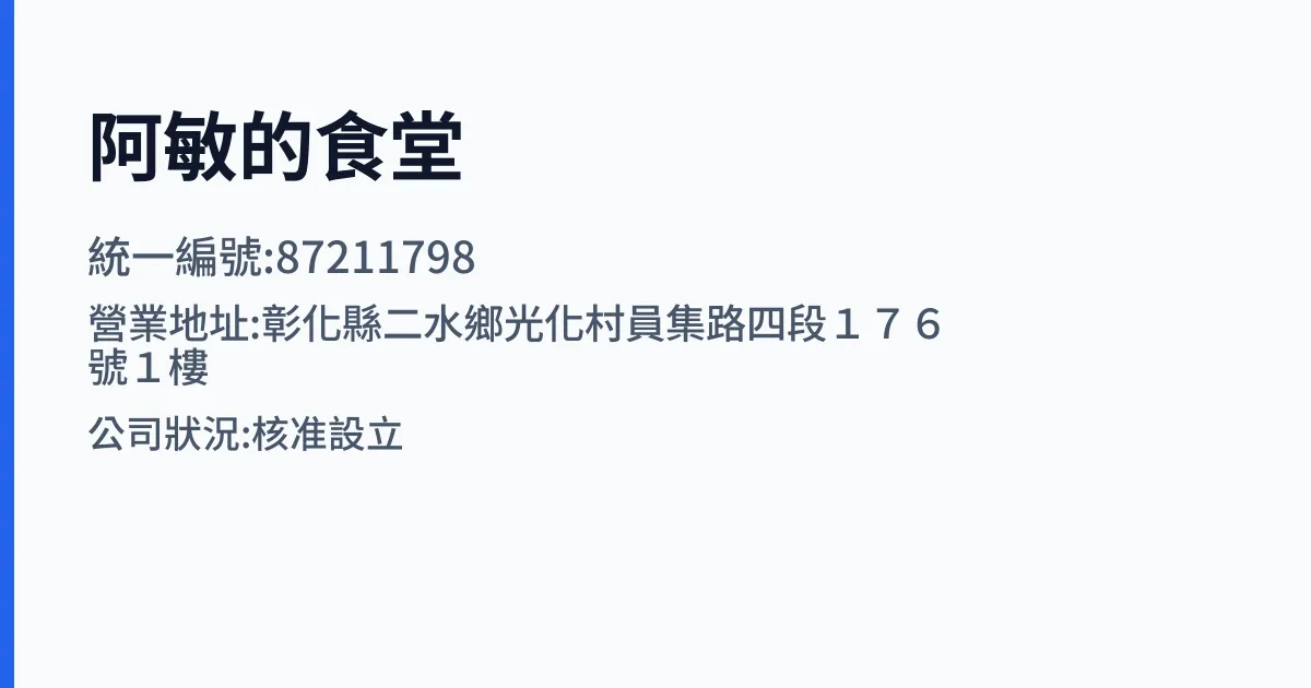 阿敏的食堂 - 統編 87211798(彰化縣) 公司登記資料與營業項目詳細圖表