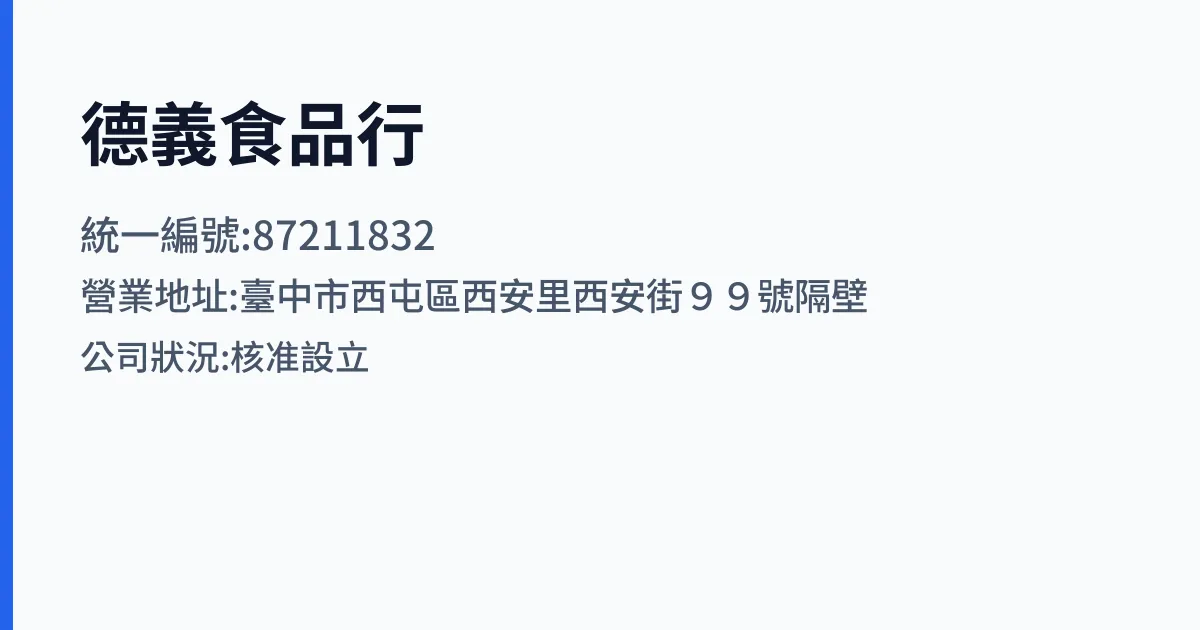德義食品行 - 統編 87211832(臺中市) 公司登記資料與營業項目詳細圖表