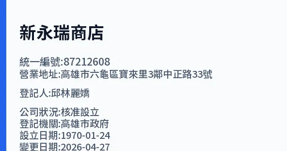 新永瑞商店的照片-統編 87212608(高雄市) 公司登記資料與營業項目詳細圖表