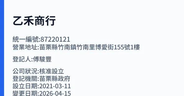 乙禾商行的照片-統編 87220121(苗栗縣) 公司登記資料與營業項目詳細圖表