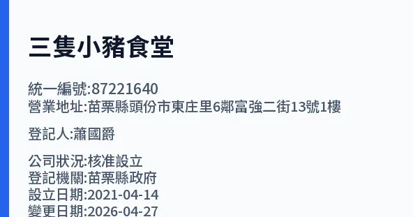 三隻小豬食堂的照片-統編 87221640(苗栗縣) 公司登記資料與營業項目詳細圖表