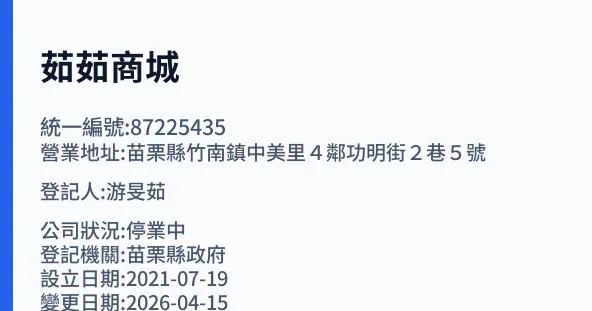 茹茹商城的照片-統編 87225435(苗栗縣) 公司登記資料與營業項目詳細圖表