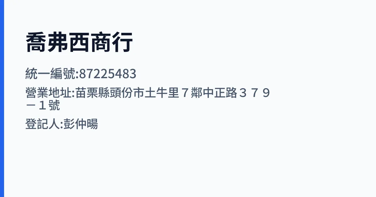 喬弗西商行 - 統編 87225483(苗栗縣) 公司登記資料與營業項目詳細圖表