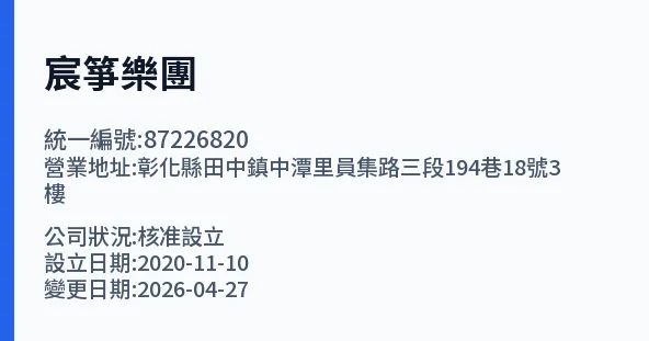 宸箏樂團的照片-統編 87226820(彰化縣) 公司登記資料與營業項目詳細圖表