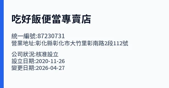 吃好飯便當專賣店的照片-統編 87230731(彰化縣) 公司登記資料與營業項目詳細圖表