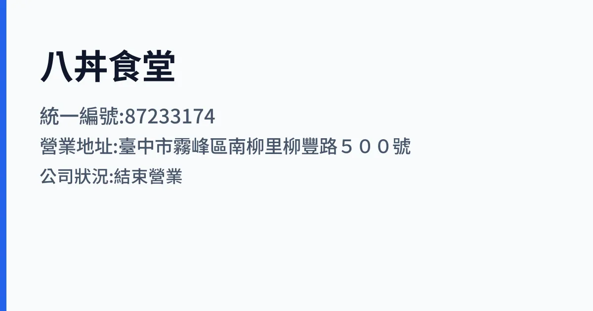 八丼食堂 - 統編 87233174(臺中市) 公司登記資料與營業項目詳細圖表