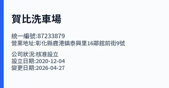 賀比洗車場的照片-統編 87233879(彰化縣) 公司登記資料與營業項目詳細圖表