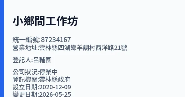 小鄉間工作坊的照片-統編 87234167(雲林縣) 公司登記資料與營業項目詳細圖表