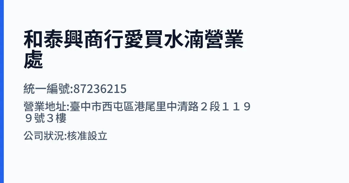 和泰興商行愛買水湳營業處 - 統編 87236215(臺中市) 公司登記資料與營業項目詳細圖表