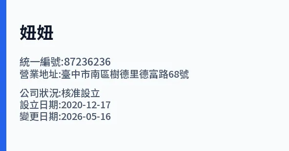 妞妞的照片-統編 87236236(臺中市) 公司登記資料與營業項目詳細圖表