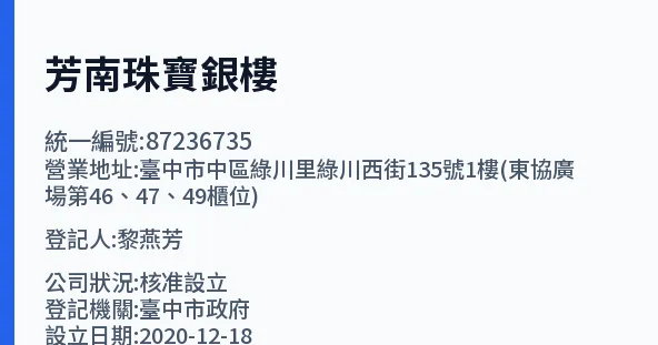 芳南珠寶銀樓的照片-統編 87236735(臺中市) 公司登記資料與營業項目詳細圖表