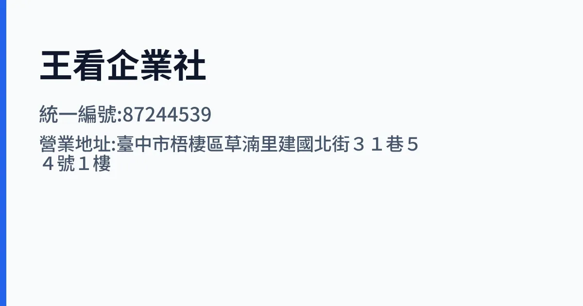 王看企業社 - 統編 87244539(臺中市) 公司登記資料與營業項目詳細圖表