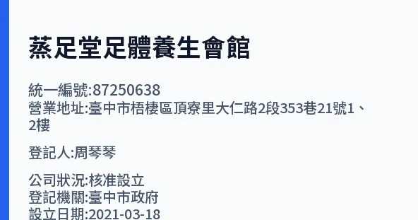 蒸足堂足體養生會館的照片-統編 87250638(臺中市) 公司登記資料與營業項目詳細圖表