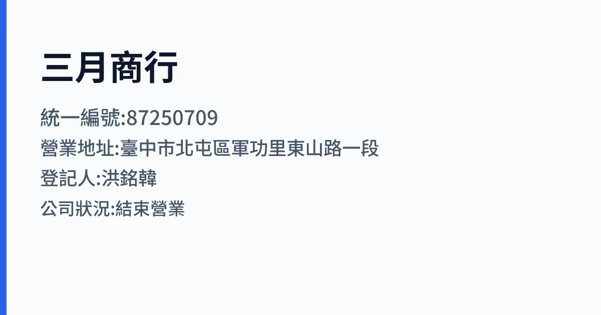 三月商行 - 統編 87250709(臺中市) 公司登記資料與營業項目詳細圖表