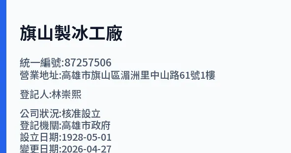 旗山製冰工廠的照片-統編 87257506(高雄市) 公司登記資料與營業項目詳細圖表