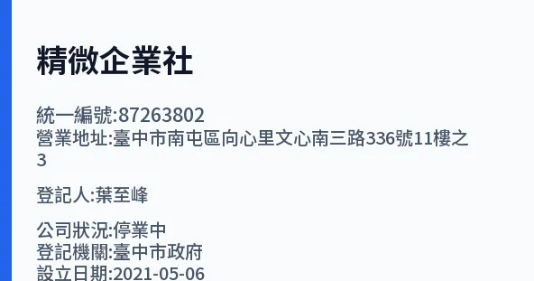 精微企業社的照片-統編 87263802(臺中市) 公司登記資料與營業項目詳細圖表