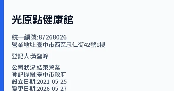 光原點健康館的照片-統編 87268026(臺中市) 公司登記資料與營業項目詳細圖表